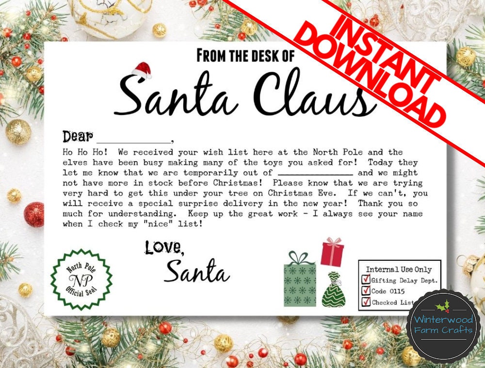 Printable Santa IOU Letter | Christmas Eve | Letter to Kids | Letter ...