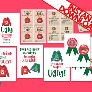 Printable UGLY SWEATER Christmas Party Pack | Invitations Awards Favors ...