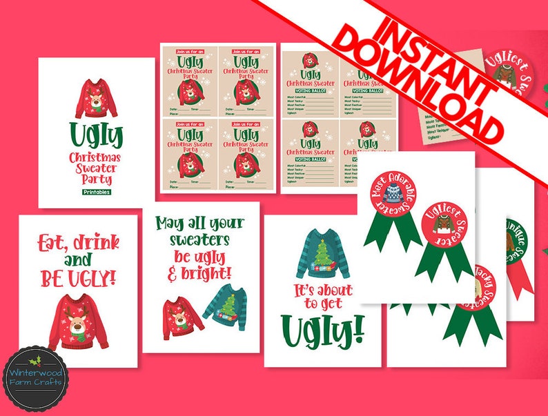 Printable UGLY SWEATER Christmas Party Pack | Invitations Awards Favors ...