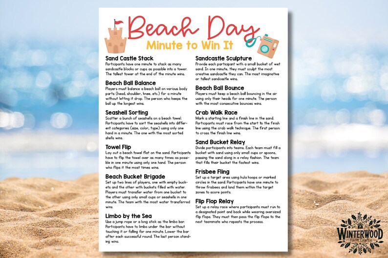 Printable BEACH Day GAMES and ACTIVITIES Pack | Diy Shore | Digital ...