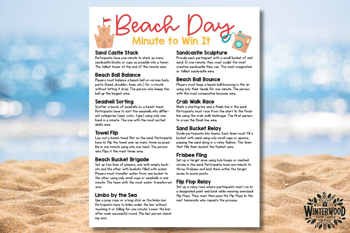 Printable BEACH Day GAMES and ACTIVITIES Pack Diy Shore Digital ...