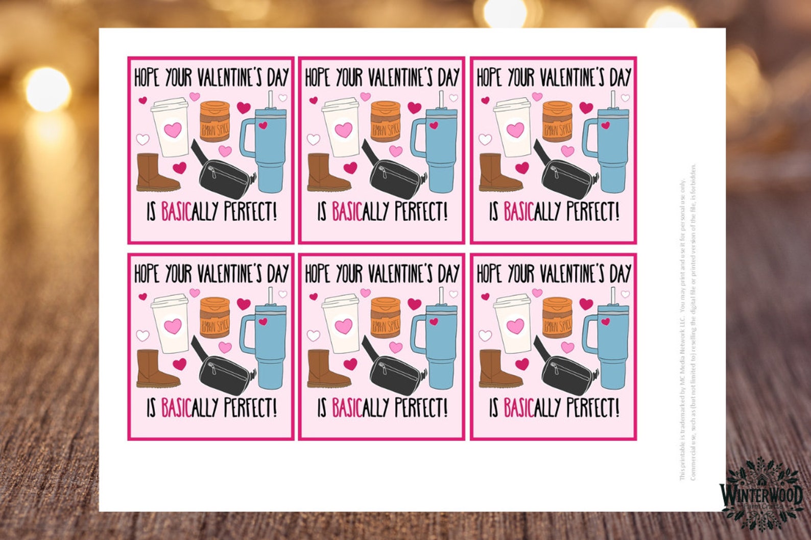 Printable BASIC Trendy Valentine Card | Preppy Diy Cards | Instant ...