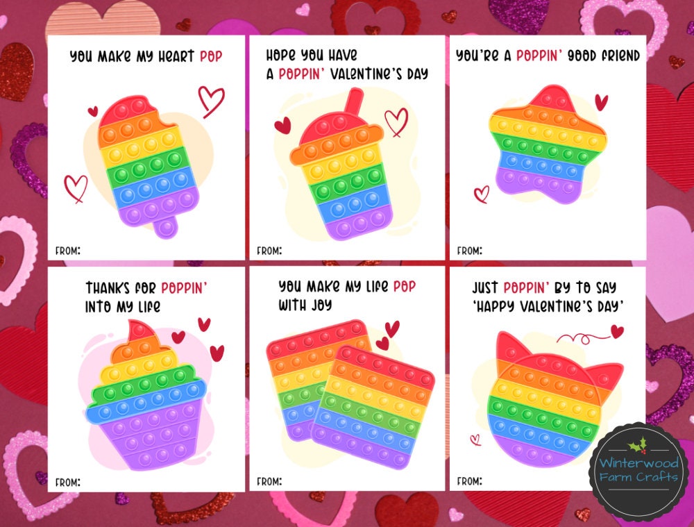 Rainbow POP IT VALENTINE Printable Cards Instant Download Popper Fidget ...