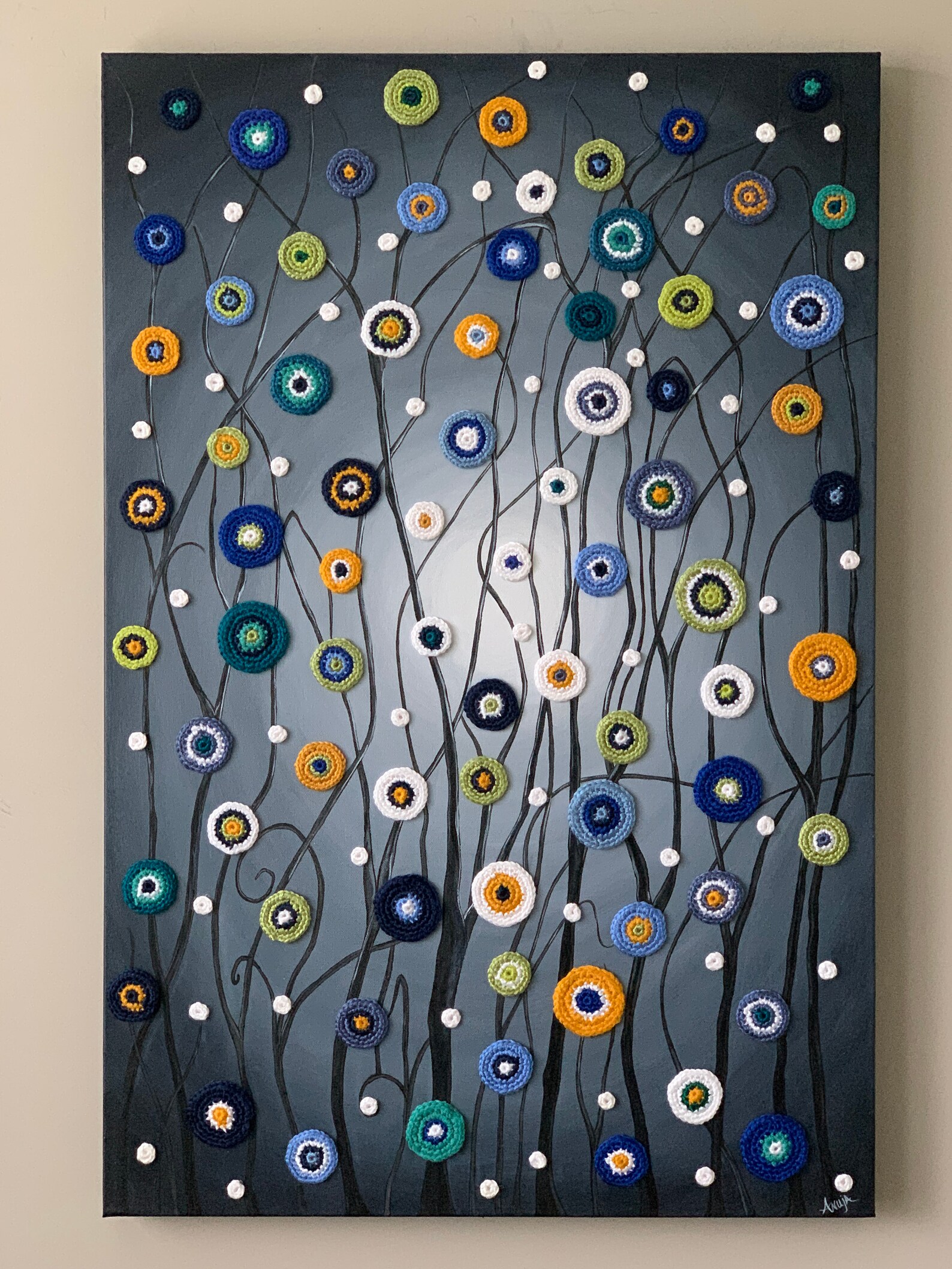 Abstract Circle Art Gray Modern Art Mixed Media Canvas - Etsy