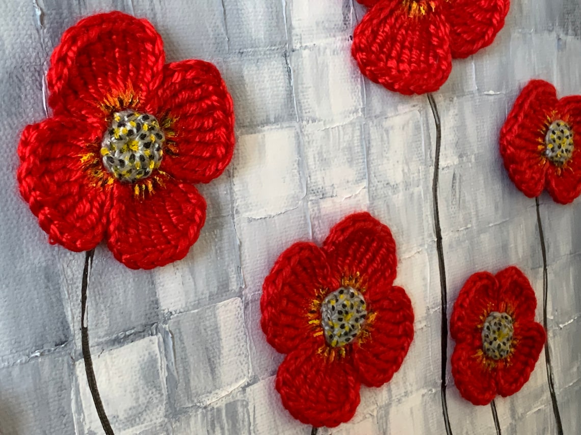 Red Poppy Floral Art Textured Painting Gray Wall Decor. - Etsy