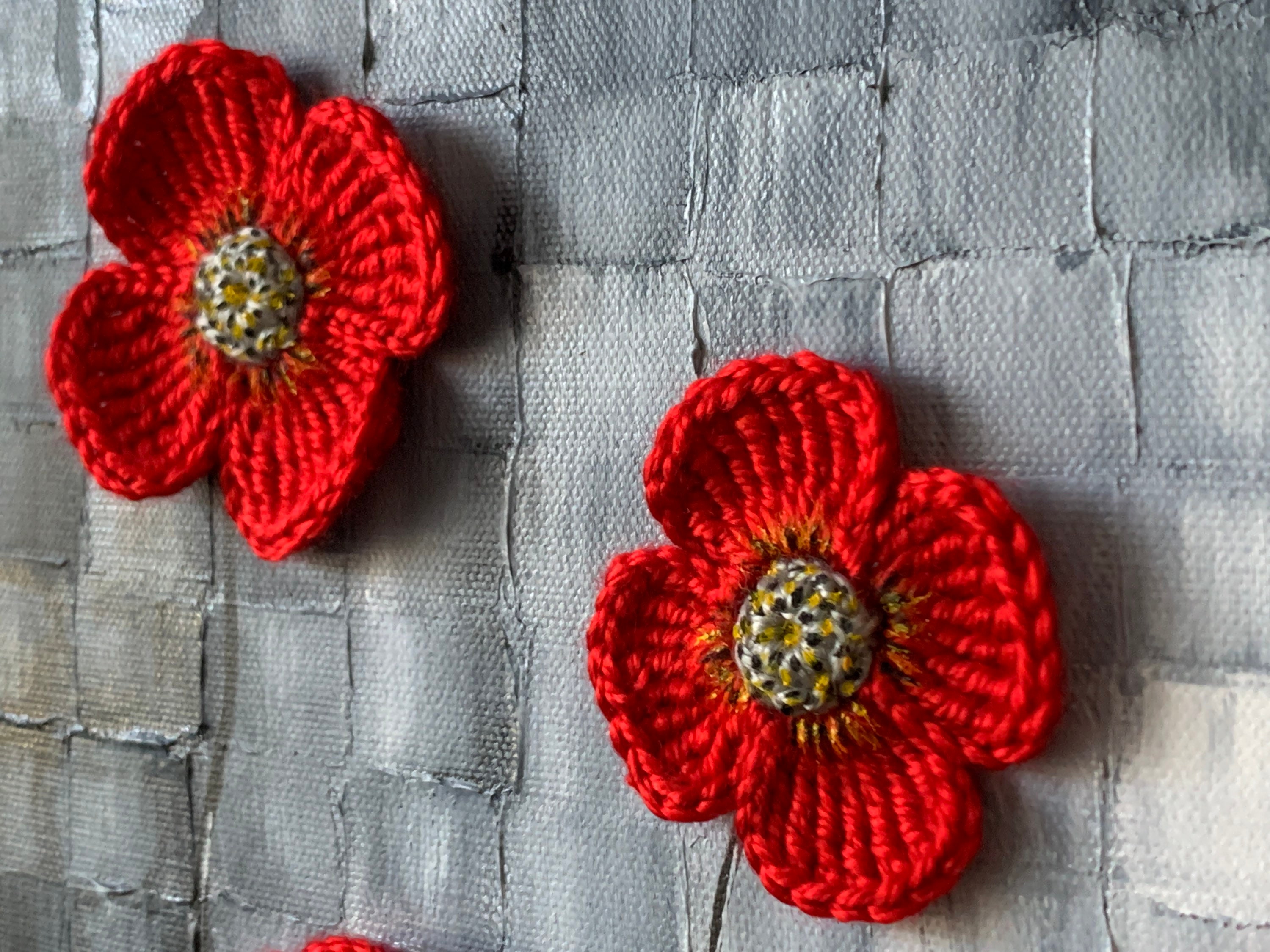 Red Poppy Floral Art Textured Painting Gray Wall Decor. - Etsy