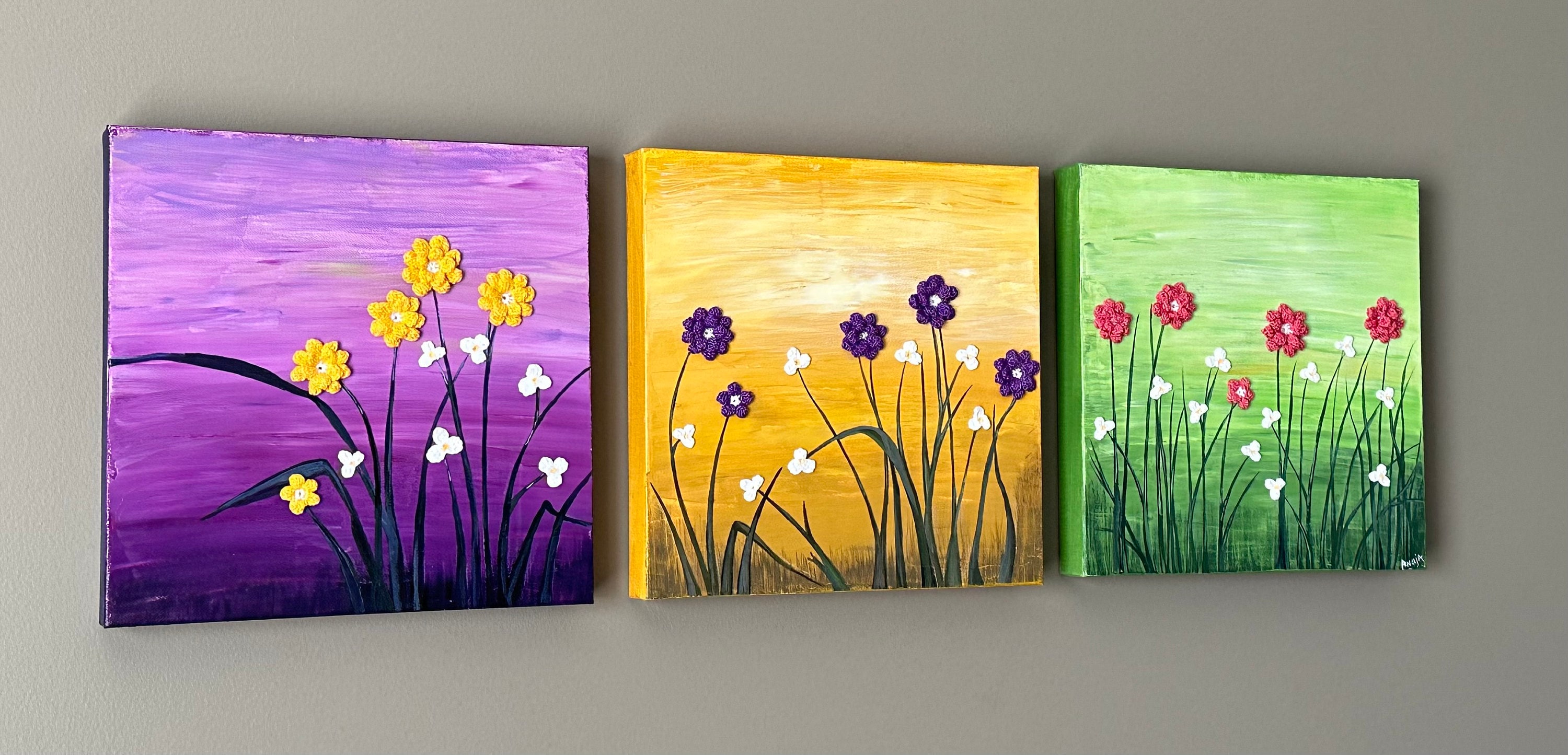 Colorful Nature Art, Set of 3 Canvas Painting, Abstract Floral Art ...