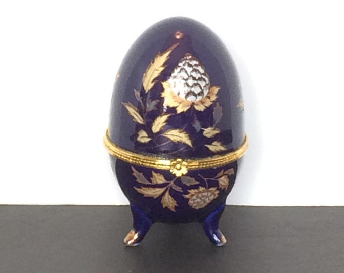 Vintage Blue Porcelain Egg, Cobalt Blue, Trinket Box, Collectible Egg ...