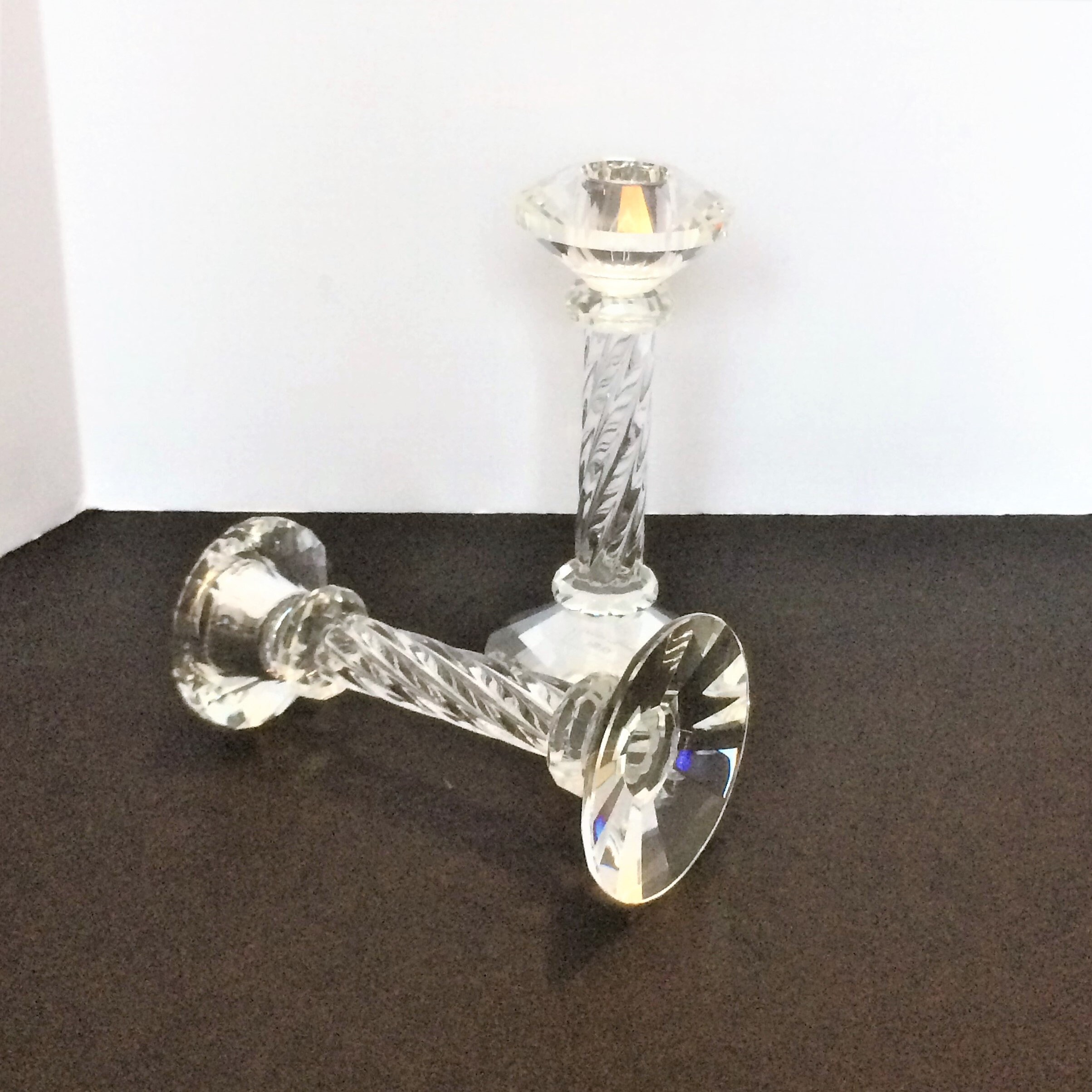 Vintage Crystal Candlesticks 6 Inch Twisted Glass Candle | Etsy