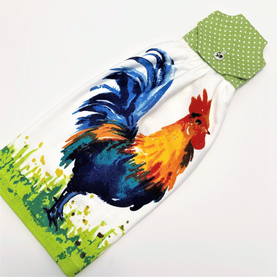 Rooster Kitchen Towel, Green Farmhouse Decor, Bright Kitchen - Etsy