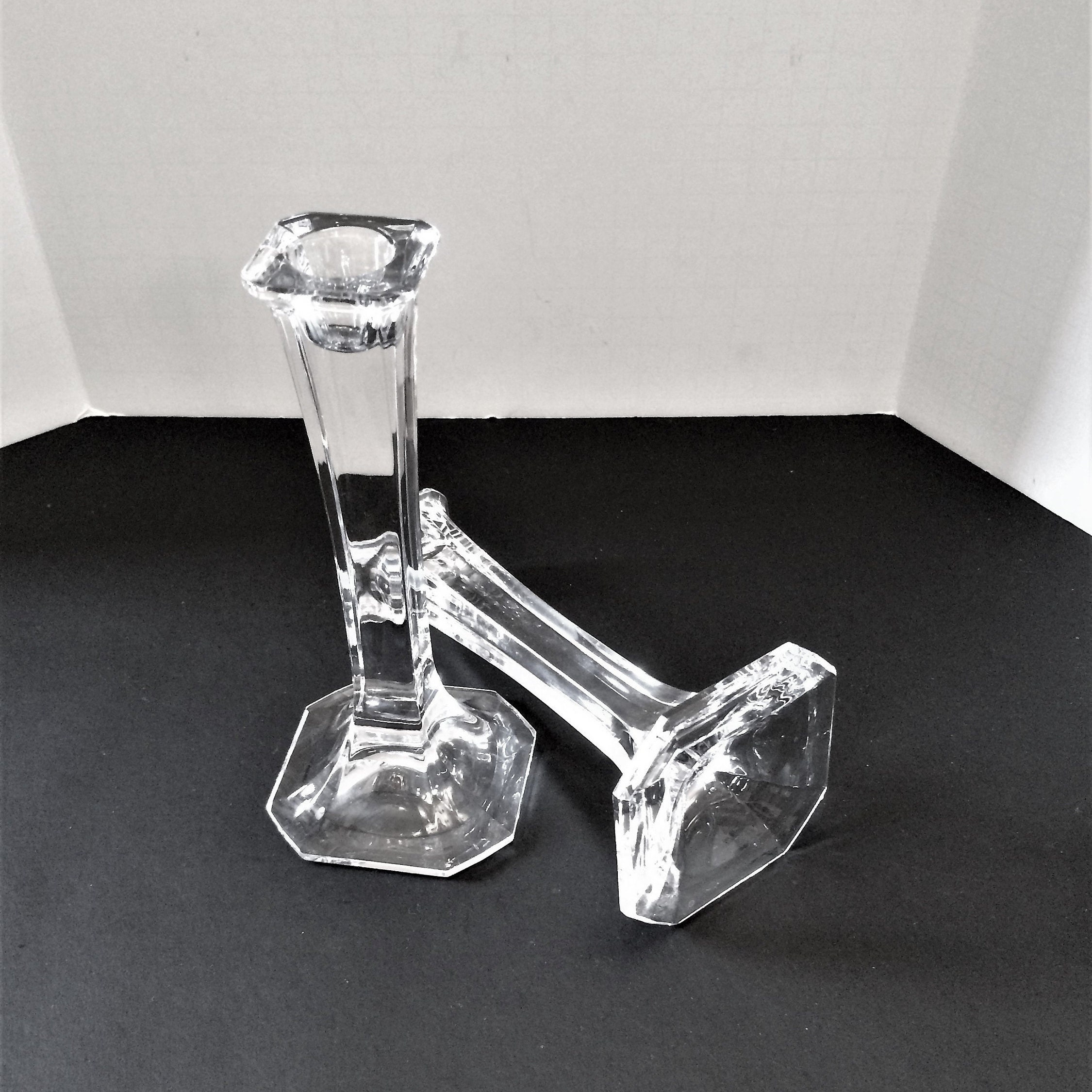 Vintage Crystal Candlesticks Modern Sleek 7 Inch Minimalist | Etsy