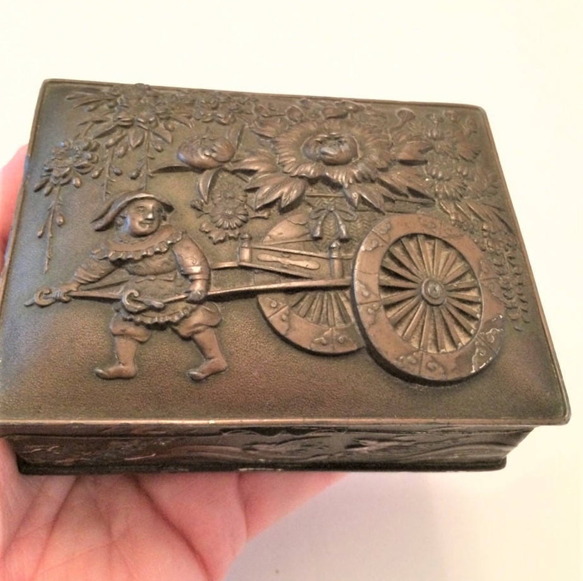 Vintage Brass Trinket Box Embossed Metal Treasure Chest | Etsy