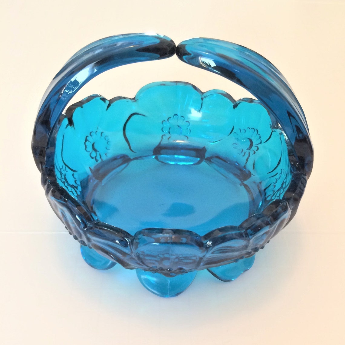 Vintage Blue Candy Dish Westmoreland Dogwood Split Handle - Etsy