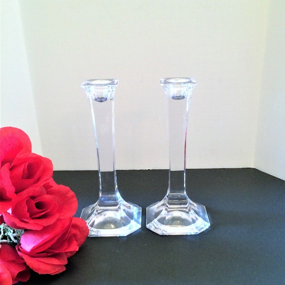 Vintage Crystal Candlesticks Modern Sleek 7 Inch Minimalist | Etsy