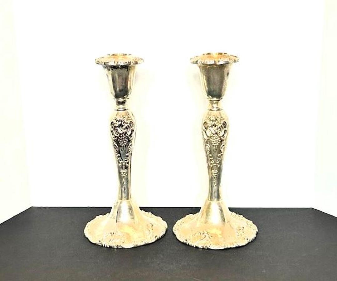 1990's Godinger Silverplate Candlesticks, 8-inch Baroque Grapevine - Etsy