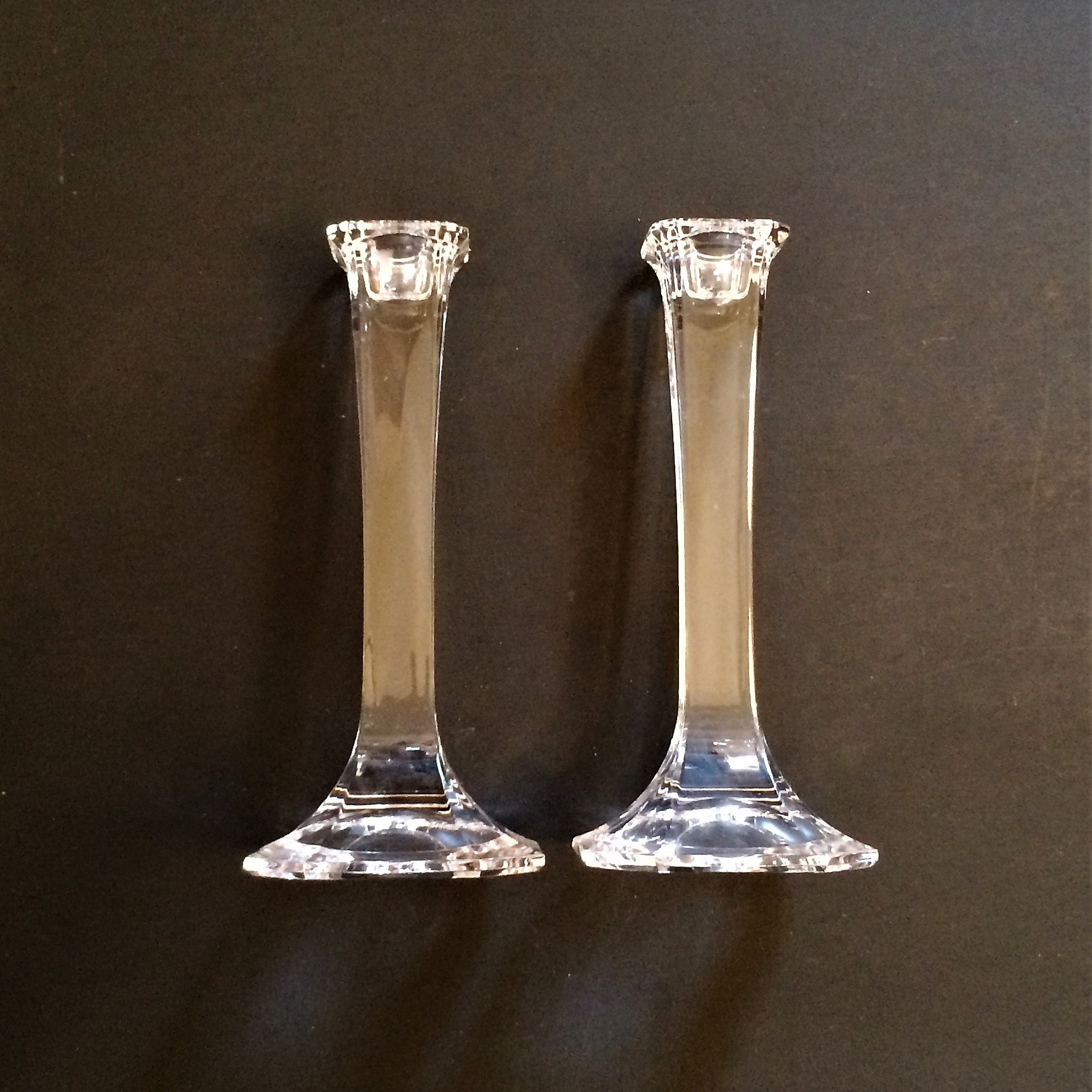 Vintage Crystal Candlesticks Modern Sleek 7 Inch Minimalist | Etsy