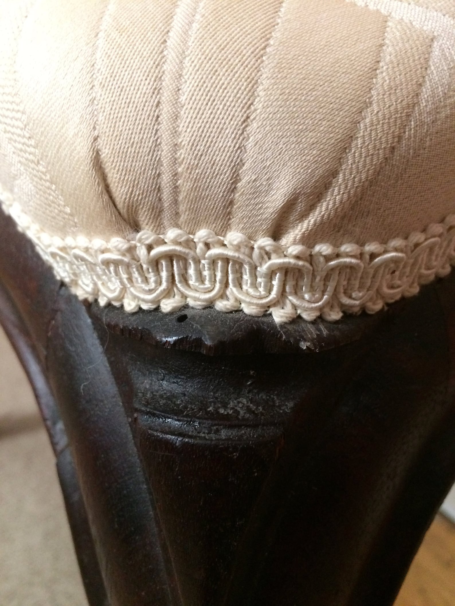 Antique Upholstered Window Stool / Window Seat / Cream Fabric / Walnut ...