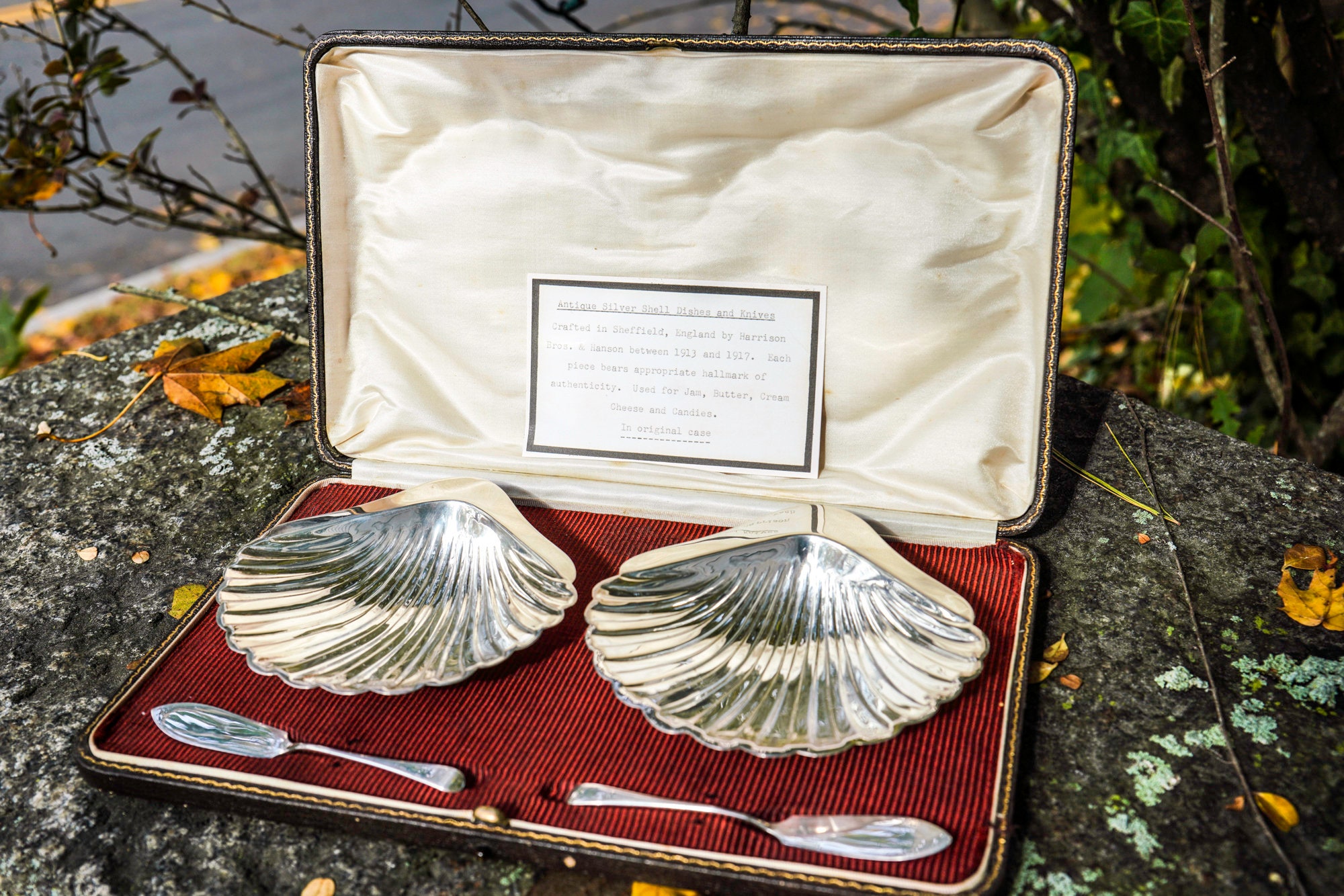 1913 Antique Silver Shell Dishes & Knives / Silver Shell Tray / Wedding ...
