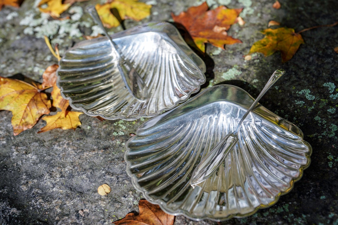 1913 Antique Silver Shell Dishes & Knives / Silver Shell Tray / Wedding ...