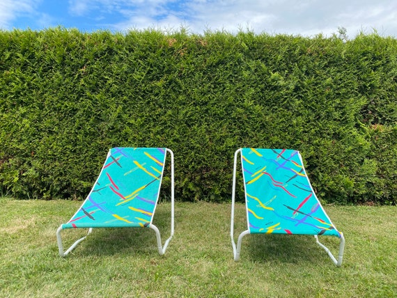 Vintage Folding Deck Chair / Retro Beach Chair / Set of 2 / - Etsy