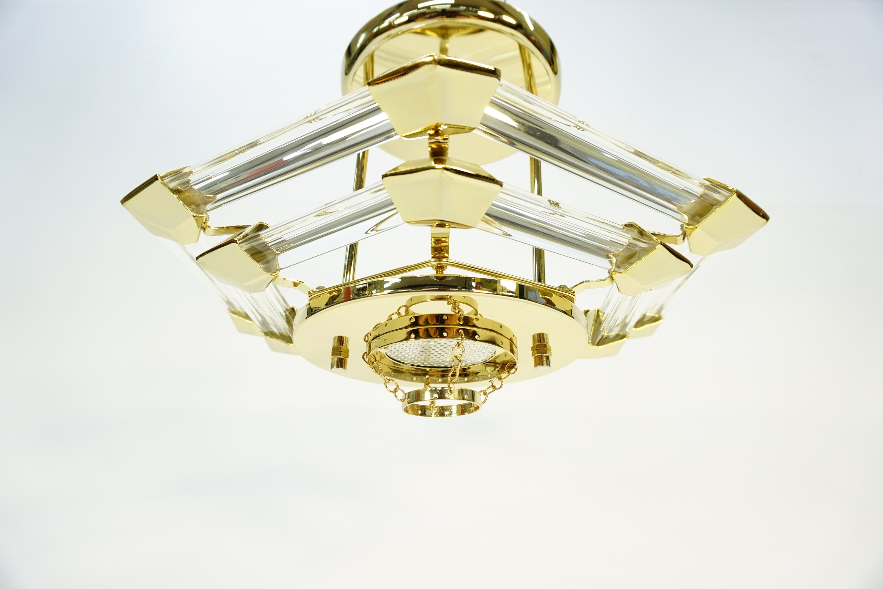 Vintage Brass & Glass Ceiling Lamp: 80s Hollywood Regency Light by ...