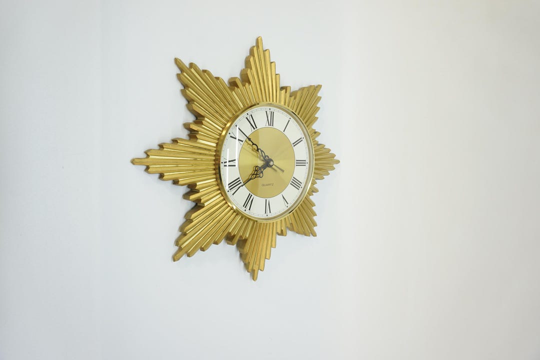 Vintage Sunburst Clock / West Germany / Mid Century Sunburst Clock ...