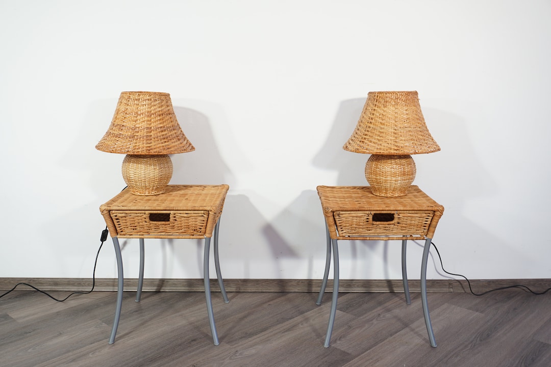 Vintage Bedside Tables Pair / IKEA Rattan Night Stand / 90s / Safari ...