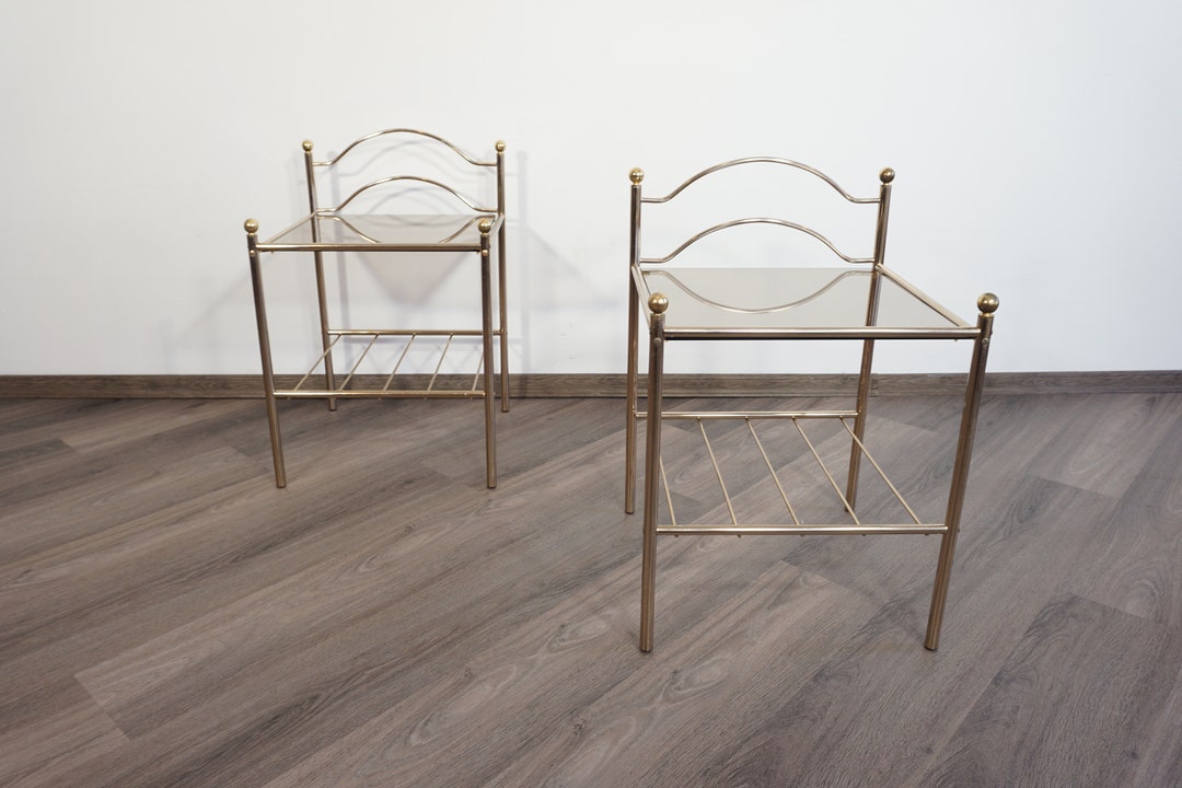 Vintage Bedside Tables Pair / Brass Night Stand / 80s / Retro Side ...