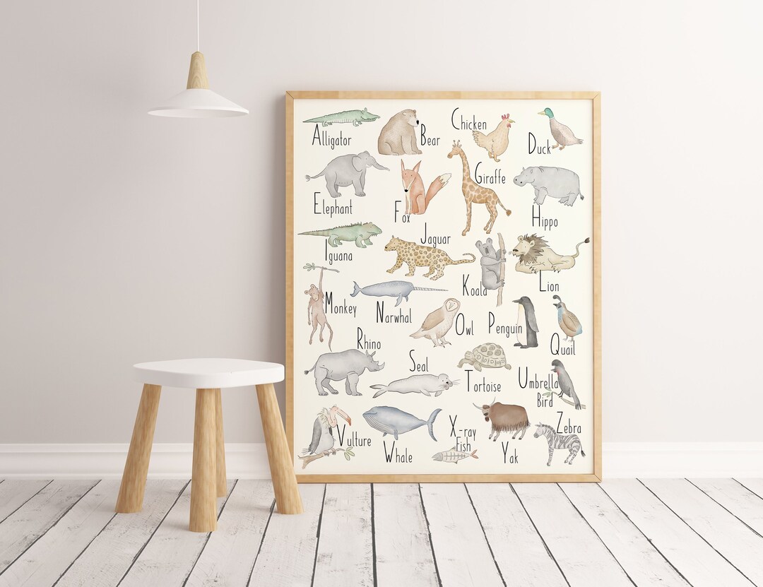 ABC Alphabet Educational Learning Animal Nursery Playroom Décor Print ...