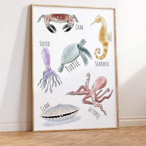 Boho Nursery Sea Life Wall Art Print, Cute Ocean Animal Wall Art Prints ...