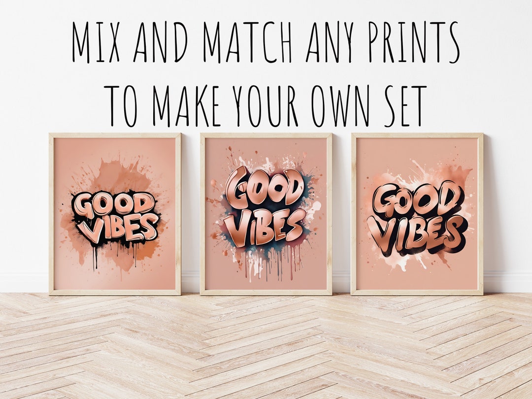 Tween Girls Bedroom Wall Art Décor, Teenager 'GOOD VIBES' Watercolour ...
