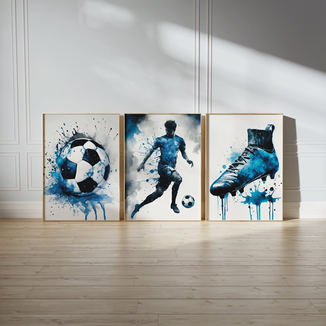 Boys Football Soccer Themed Bedroom Prints Wall Prints Set of 3, Tween ...