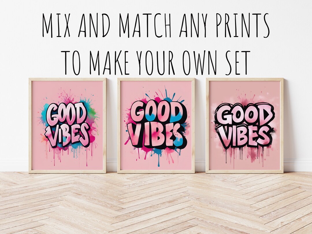 Tween Girls Bedroom Wall Art Décor, Teenager 'GOOD VIBES' Watercolour ...