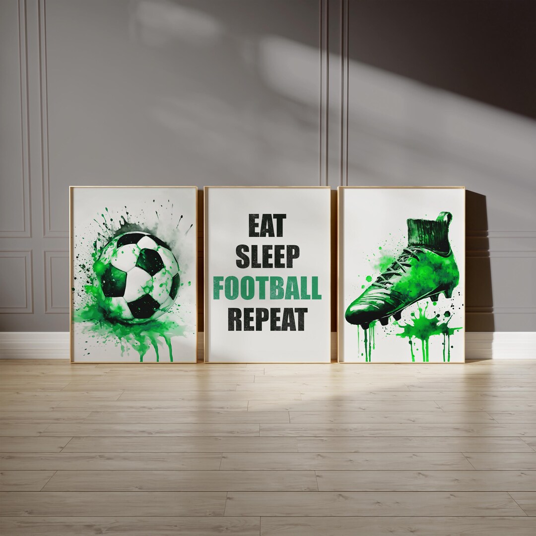 Boys Football Soccer Themed Green Bedroom Prints Art Prints Set of 3 ...