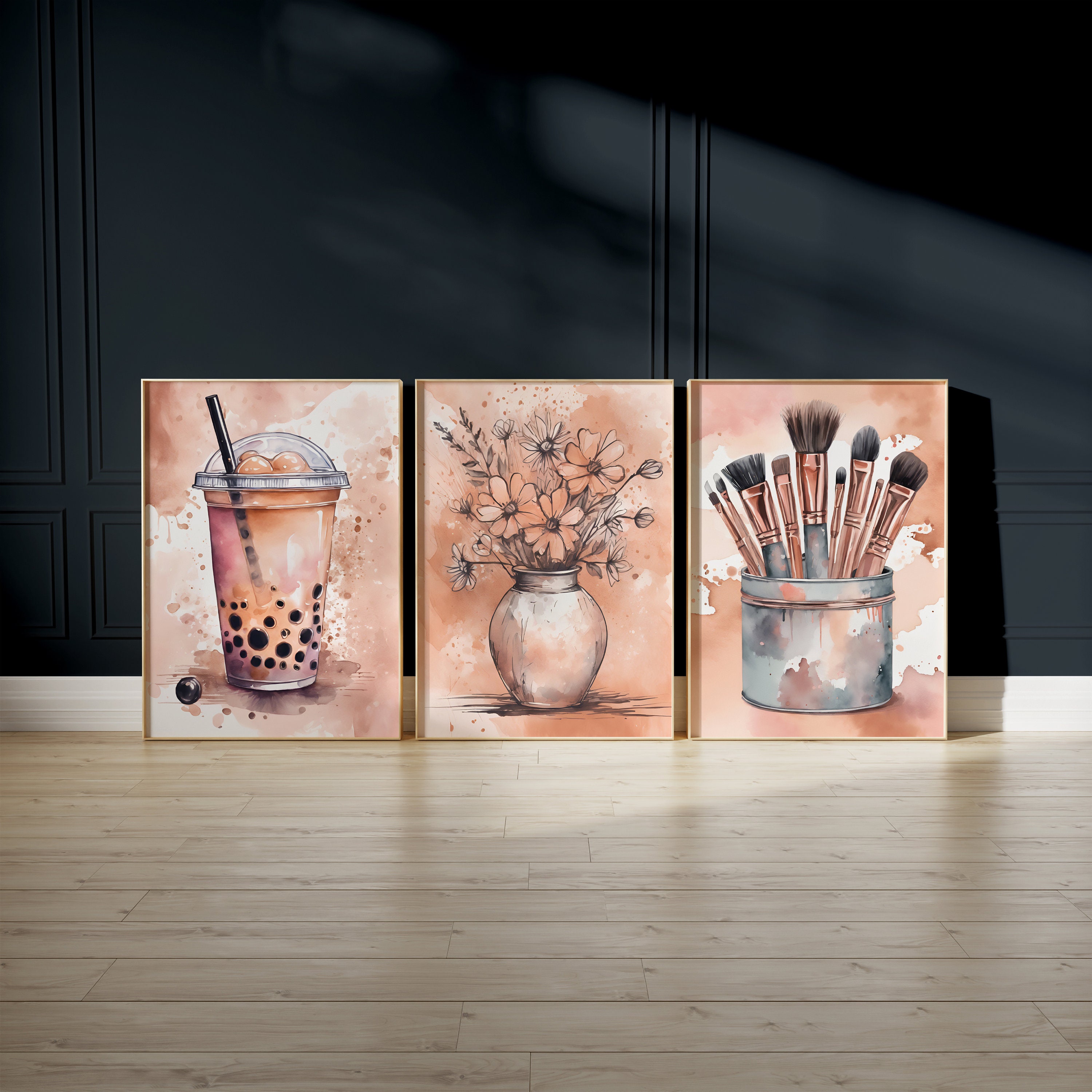 Rose Gold Watercolor Prints, Tween Girl Room Decor, Set of 3 - Etsy