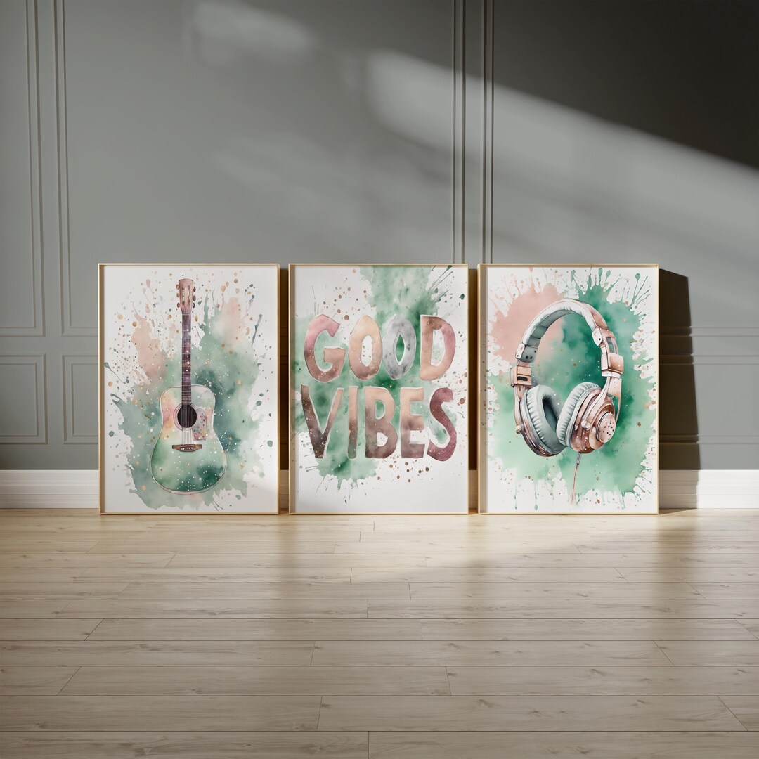 Tween Teen Girls Bedroom Wall Décor, Sage Green Music Print Set of 3 ...