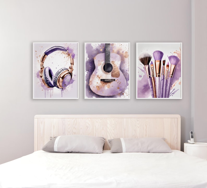 Tween Teen Girls Bedroom Wall Décor, Lilac/lavender Music Print Set ...