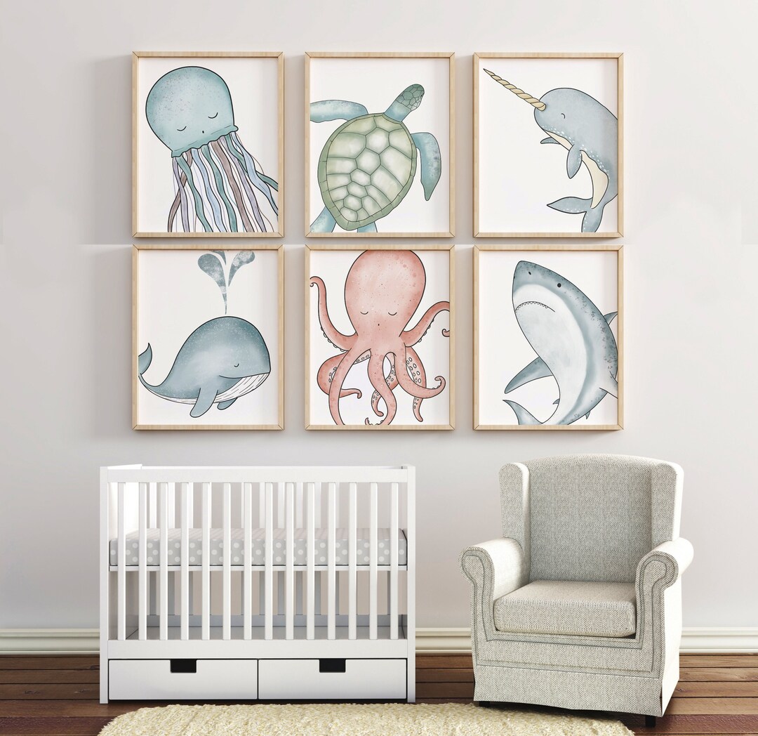 Boho Sea Life Nursery Prints, Ocean Animals Art, Set of 6 - Etsy