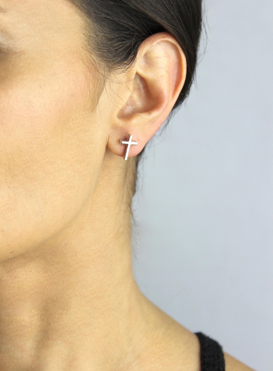 Gold or Silver Cross Stud Earring // Modern Cross Earring // Gift for ...