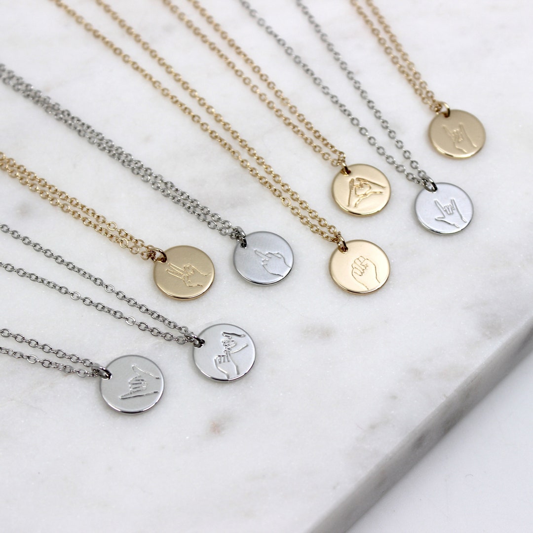 Engraved Hand Gestures Necklaces // Gold or Silver // I Love You Symbol ...