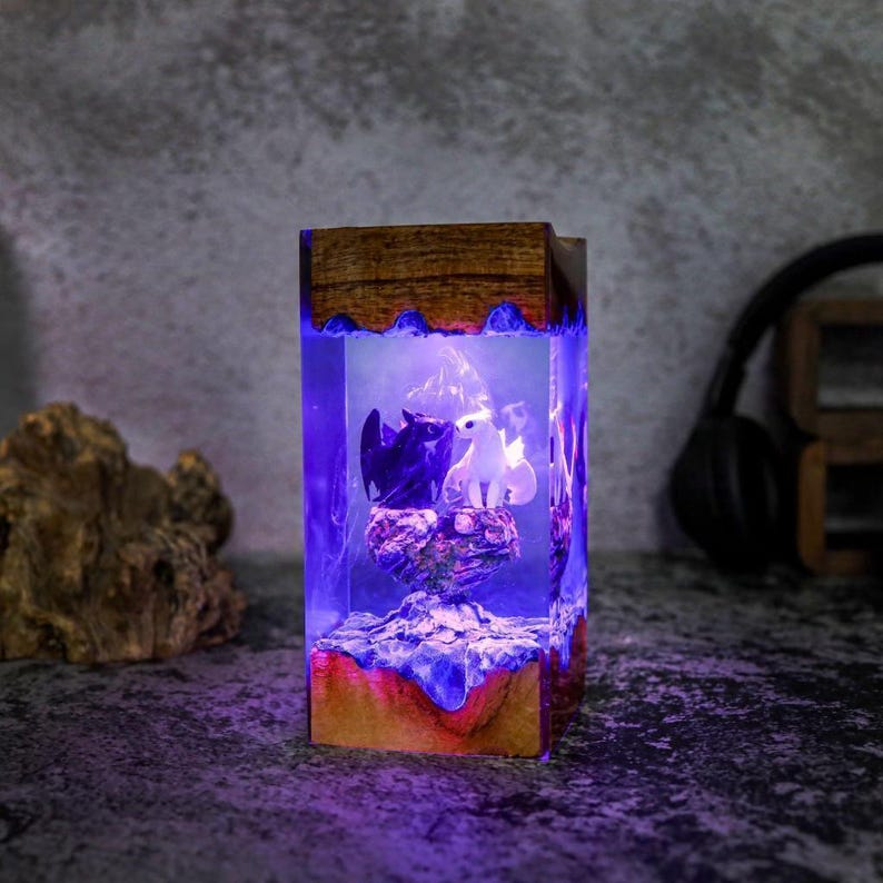 Toothless & Light Fury Lamp V4, HTTYD How to Train Your Dragon Resin ...