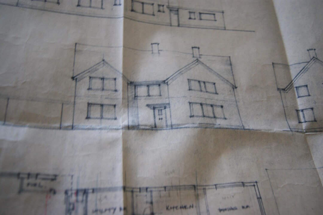 Vintage Architecture Drawing - Detached House - Folded - Wall Art - Etsy UK