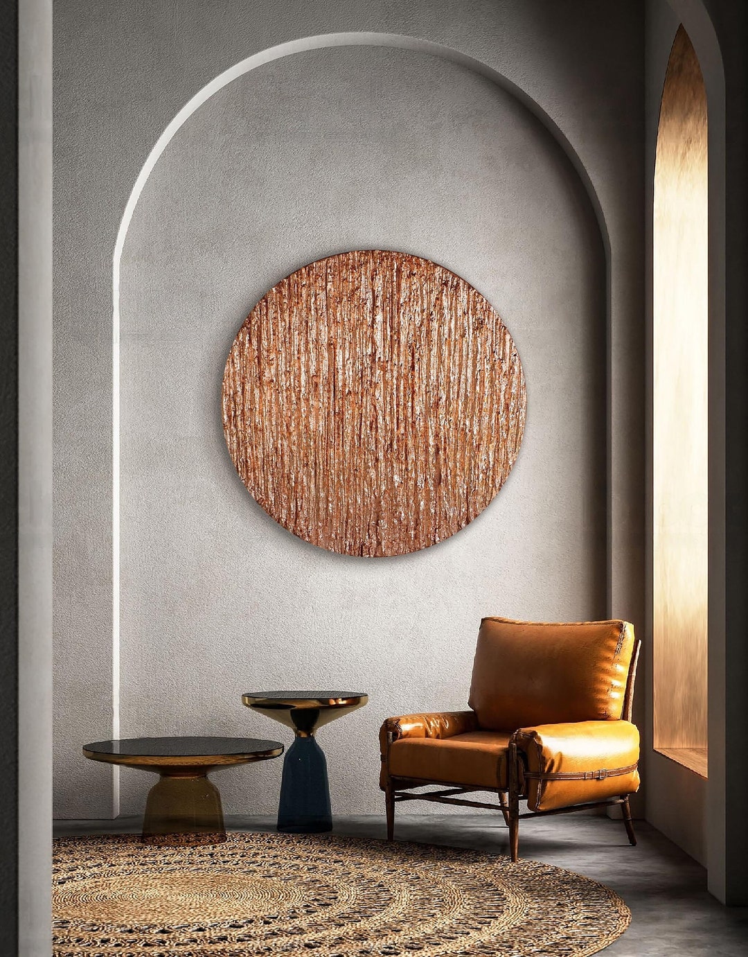 Peinture texturée de feuille de cuivre sur toile Illustration ronde Art ...