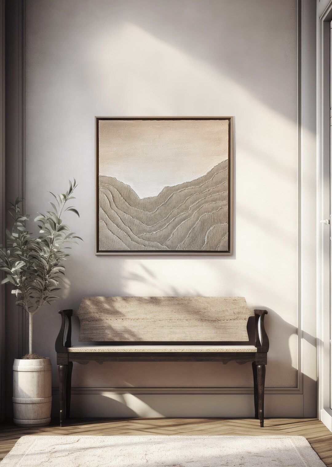 Beige Abstract Landscape Painting: Textured Wabi-sabi Framed Art - Etsy