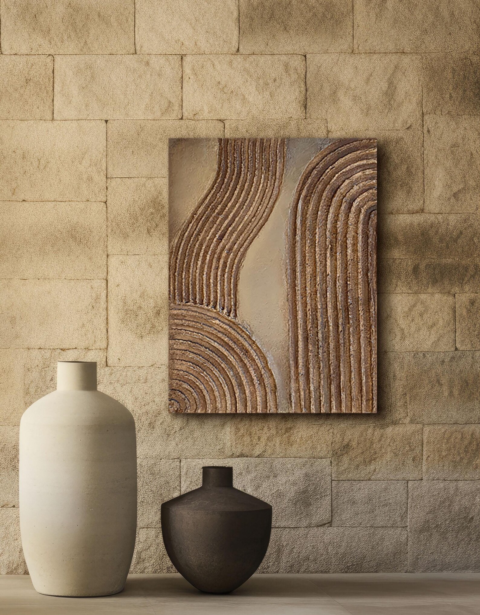 Wabi Sabi Textured Canvas Art: Japandi Beige Brown Painting - Etsy