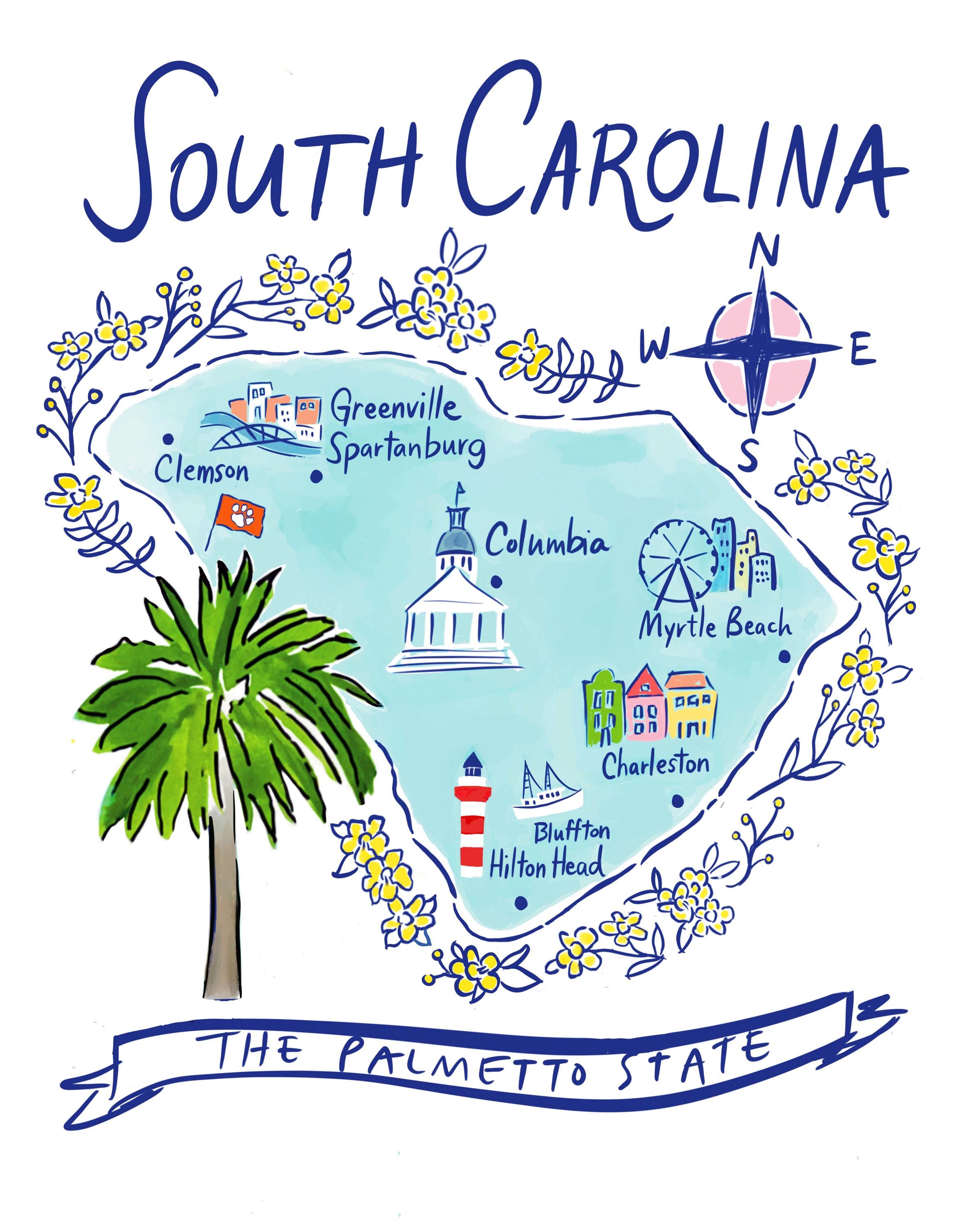 South Carolina Map/ Art Print / Wall Decor - Etsy