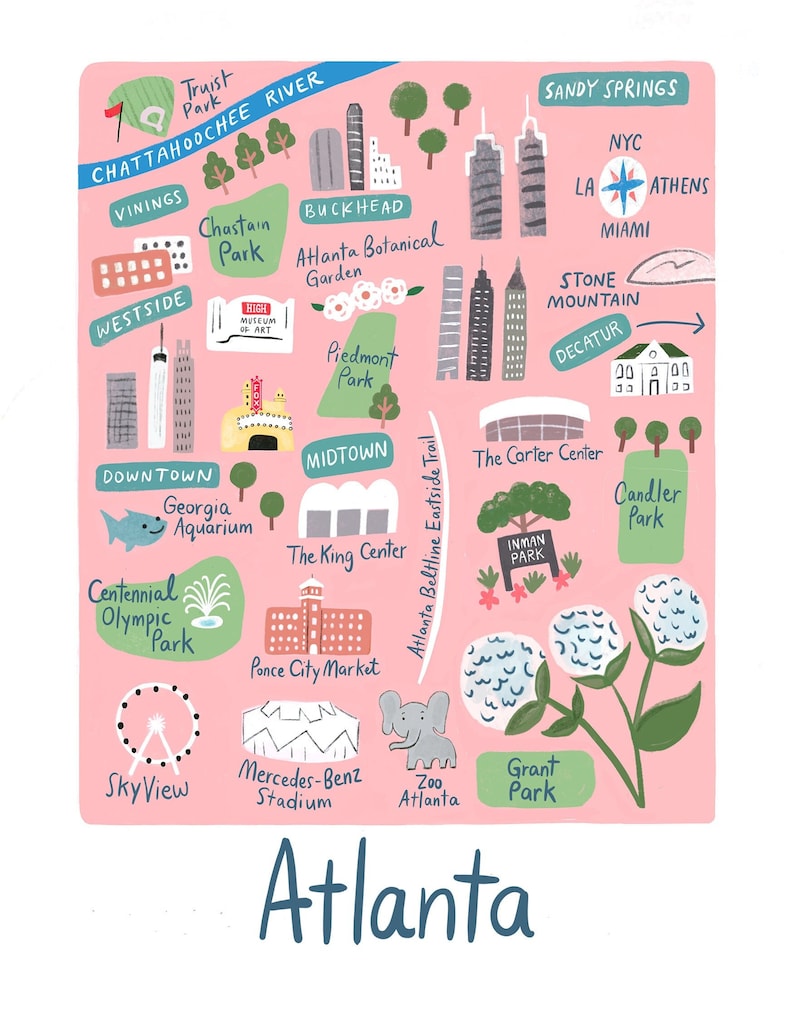 Atlanta Map / Art Print / Wall Decor / Kids Room Art / Georgia Giclee ...