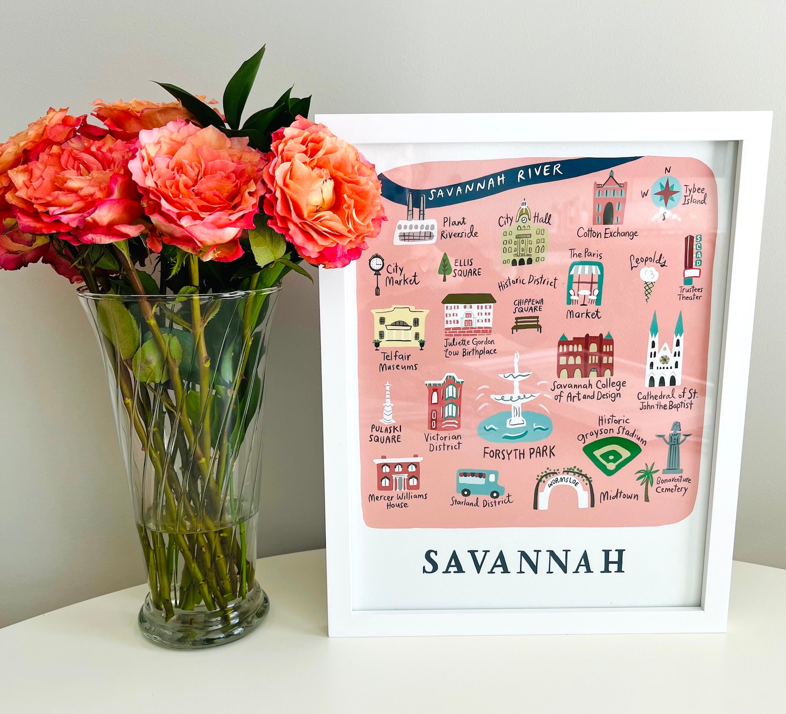 Savannah Georgia Art Print: Illustrated Map, Historic Landmarks - Etsy