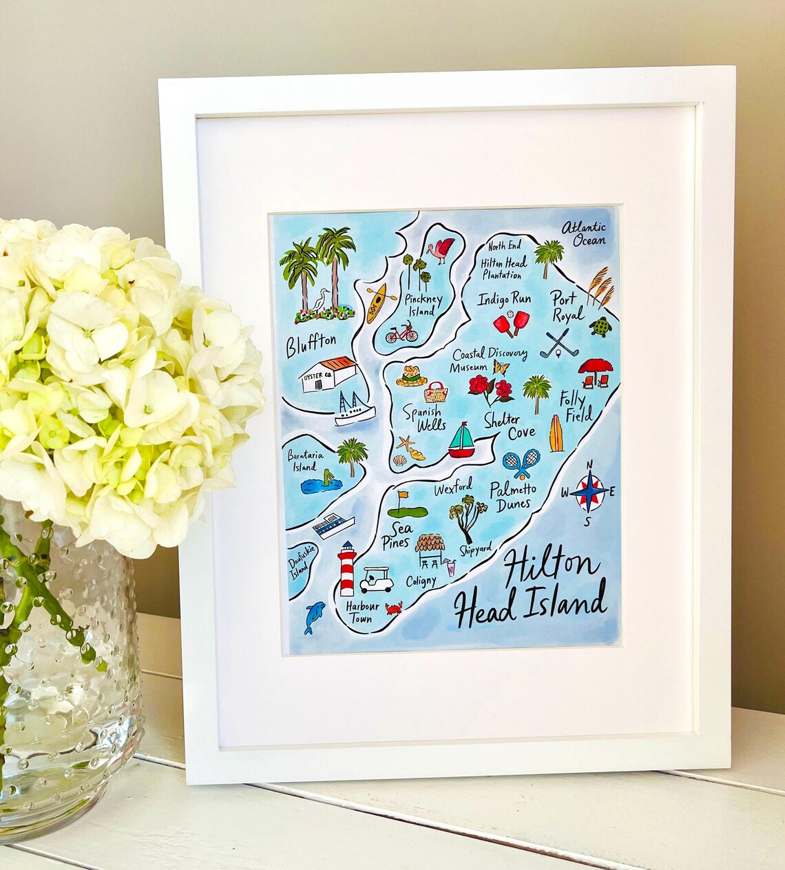 Hilton Head Map / Art Print South Carolina / Wall Decor / Coastal Art ...