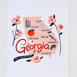Georgia Map Art Print: Illustrated Peach State Wall Decor - Etsy